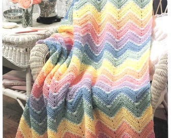 Vintage Crochet Pattern Rainbow Ripple Afghan PDF Instant Digital ...
