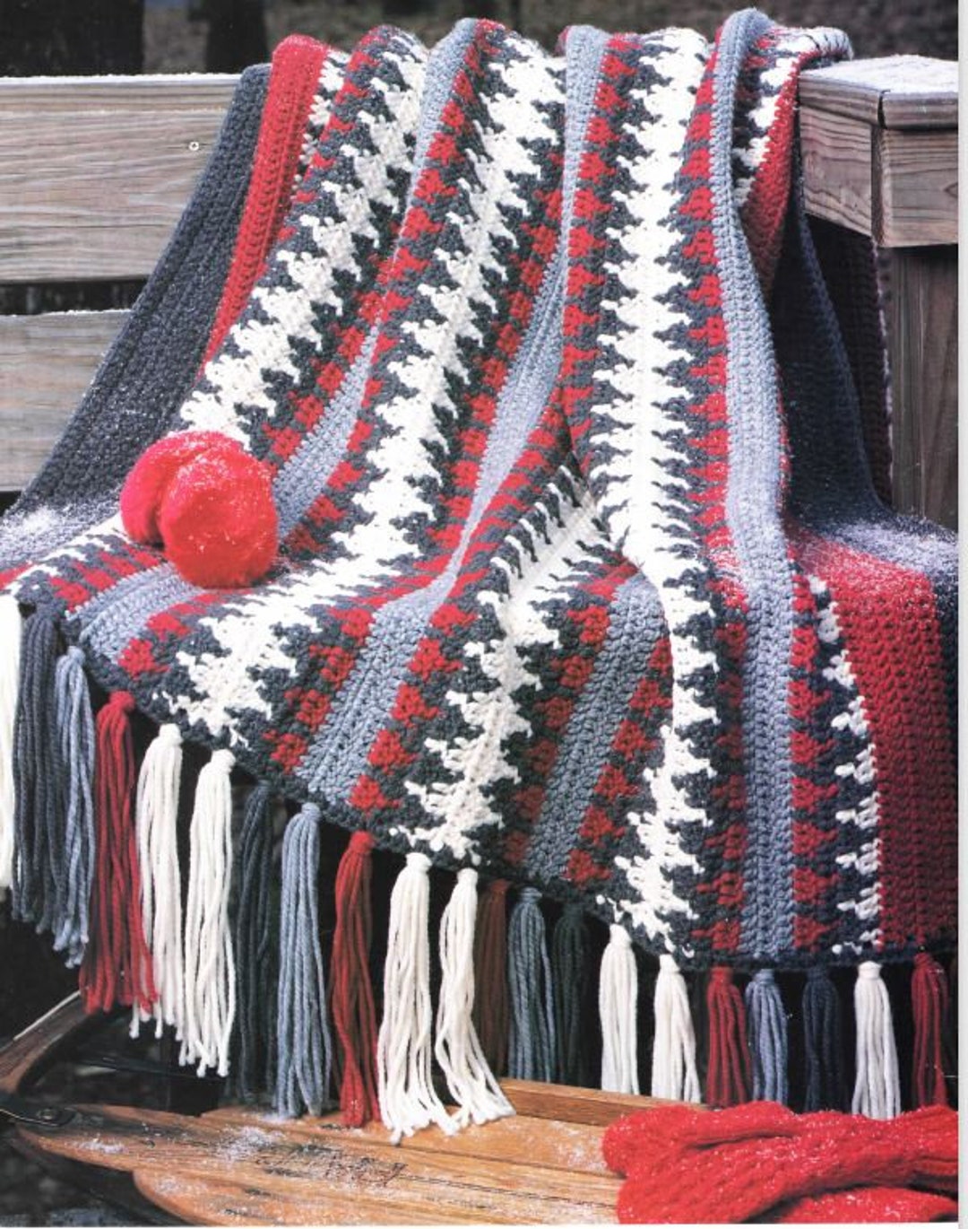 Vintage Crochet Pattern A Dash of Red Afghan 4th of July Holiday Decor ...