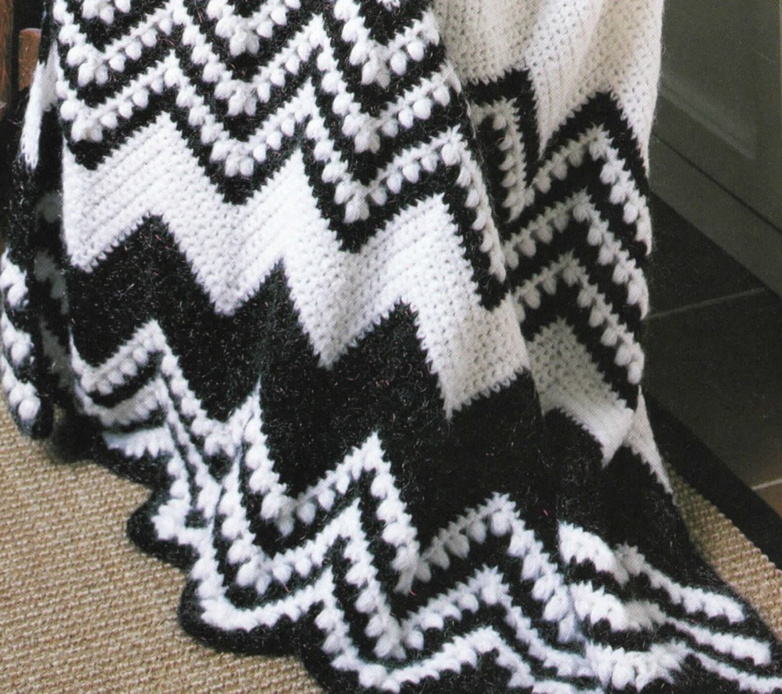 Vintage Crochet Afghan Zigzag Zebra Pattern for PDF Instant Digital Download Home Decor Throw ...
