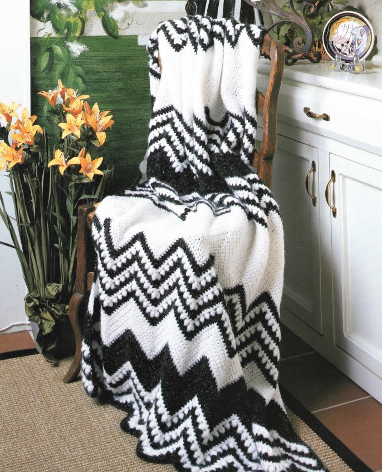 Vintage Crochet Afghan Zigzag Zebra Pattern for PDF Instant Digital Download Home Decor Throw ...