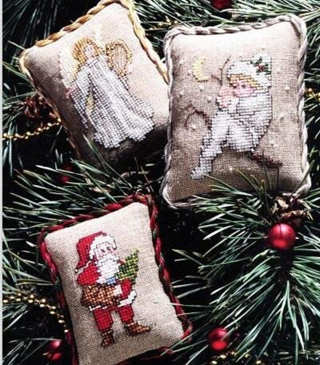 Vintage Cross Stitch Pattern Christmas Portrait Ornaments Santa Angel ...
