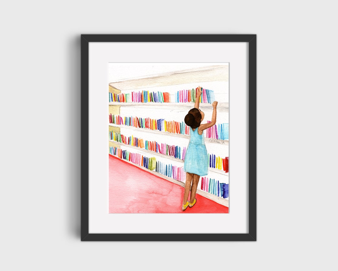 At the Library Watercolor - Print/poster (unframed) - Etsy