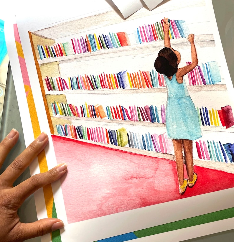 At the Library Watercolor - Print/poster (unframed) - Etsy