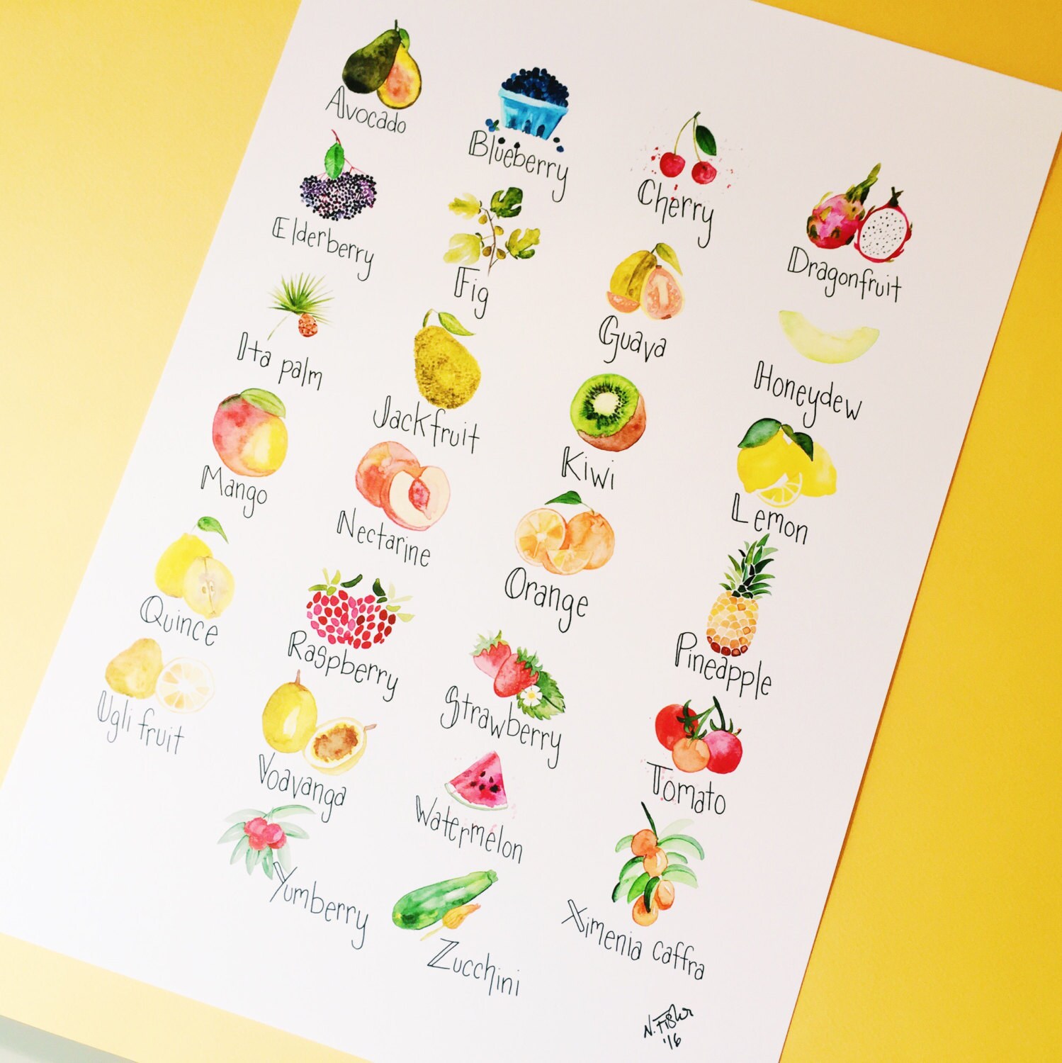 Fruit Abcs Watercolor Illustration Art Print Alphabet Art - Etsy