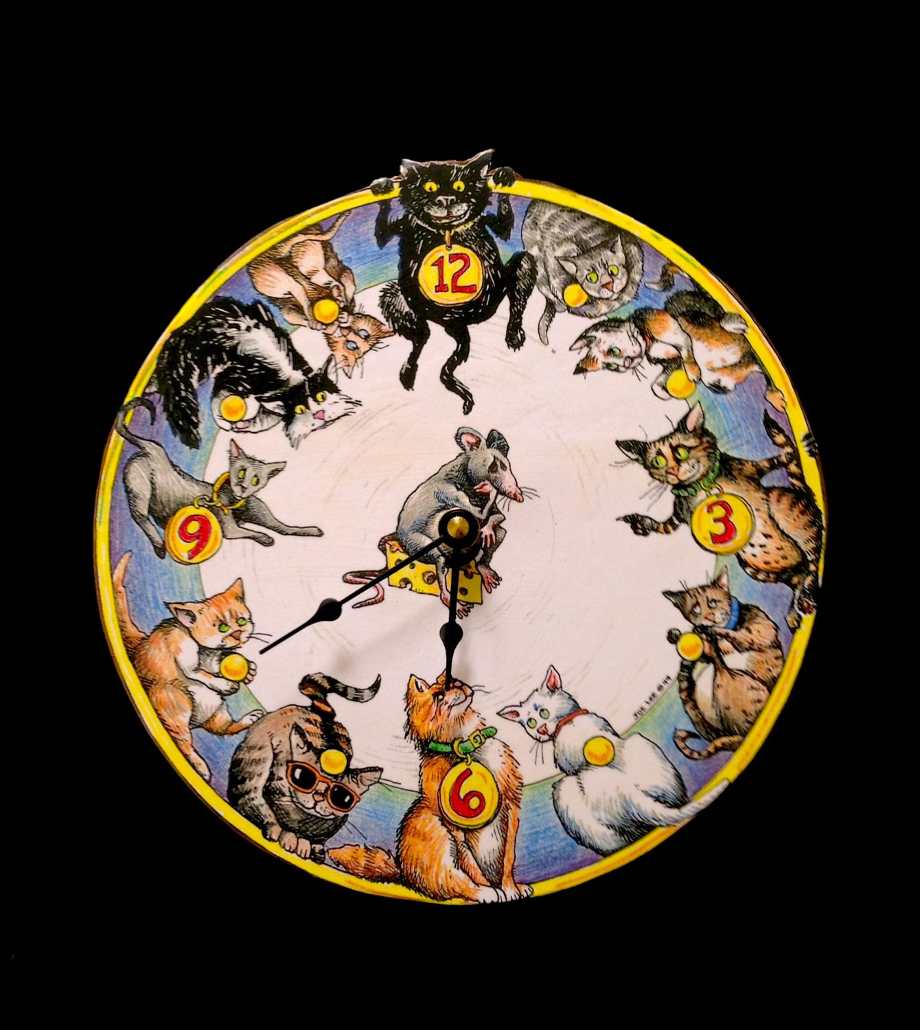 Cats & a Mouse Clock - the Mouse Ran up the Clock - Oh NO! - Etsy