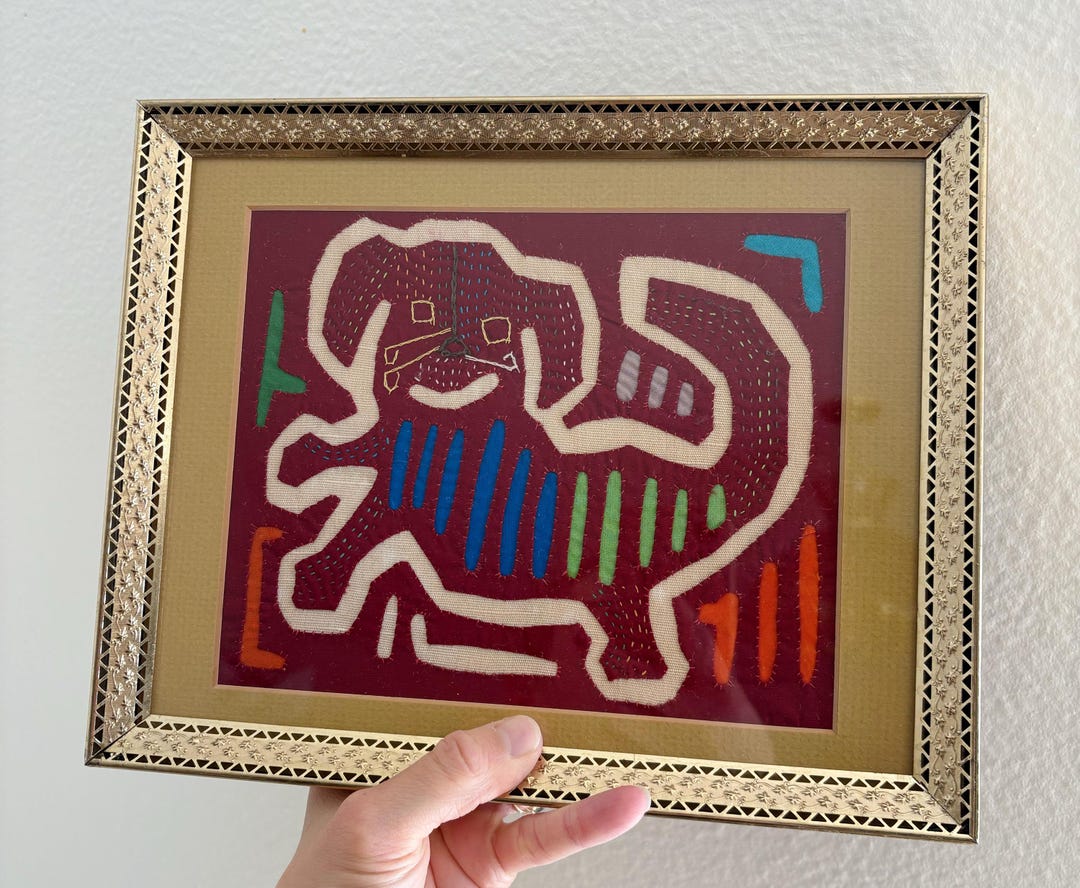 Vintage Framed Mola Art of Dog - Etsy