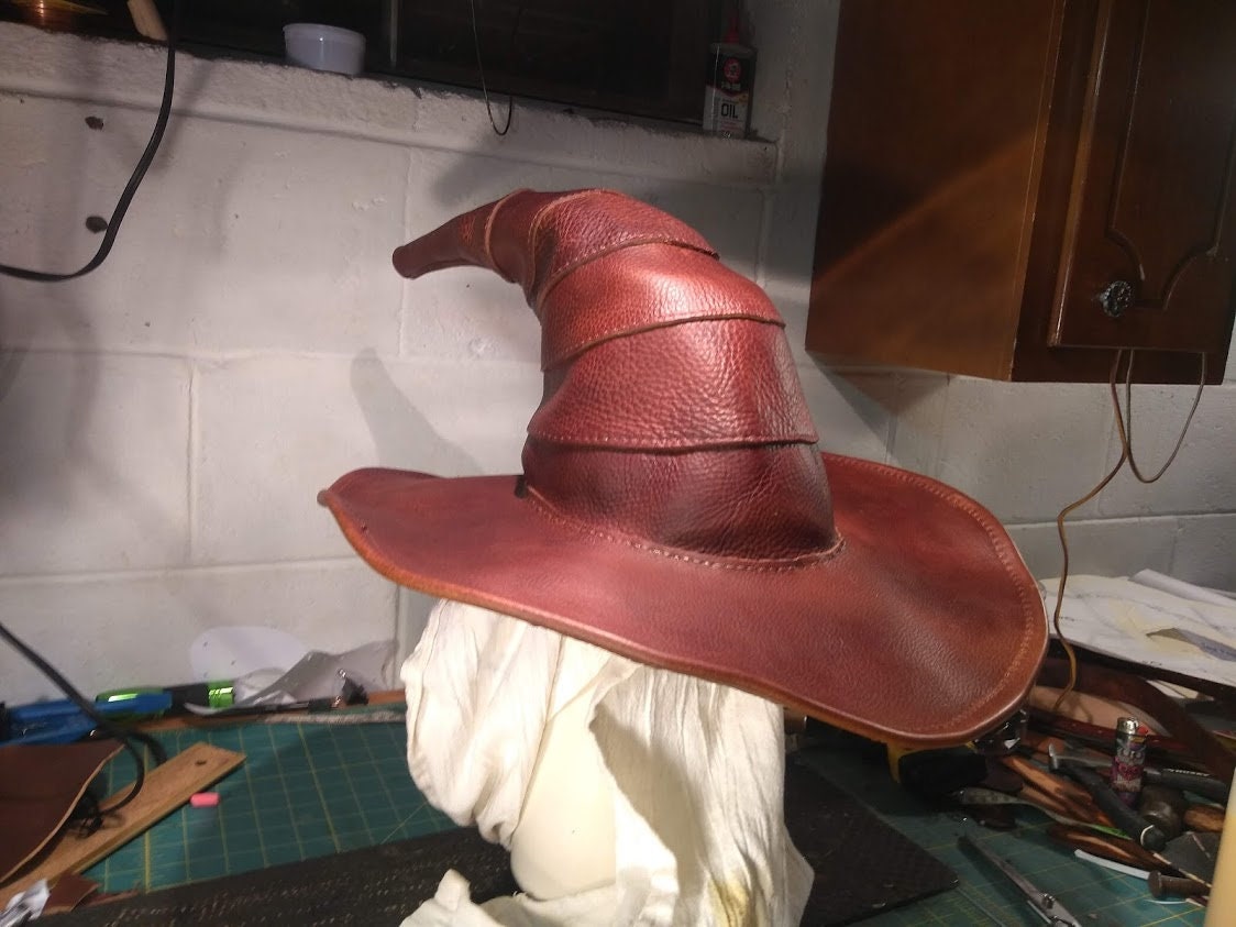Handmade to Order, Leather Witch Wizard Sorcerer Hat Cosplay Wicca ...