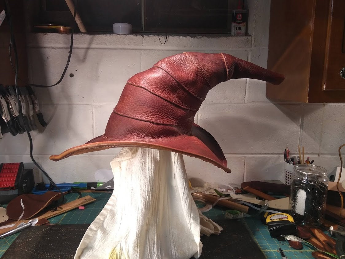 Handmade to Order, Leather Witch Wizard Sorcerer Hat Cosplay Wicca ...