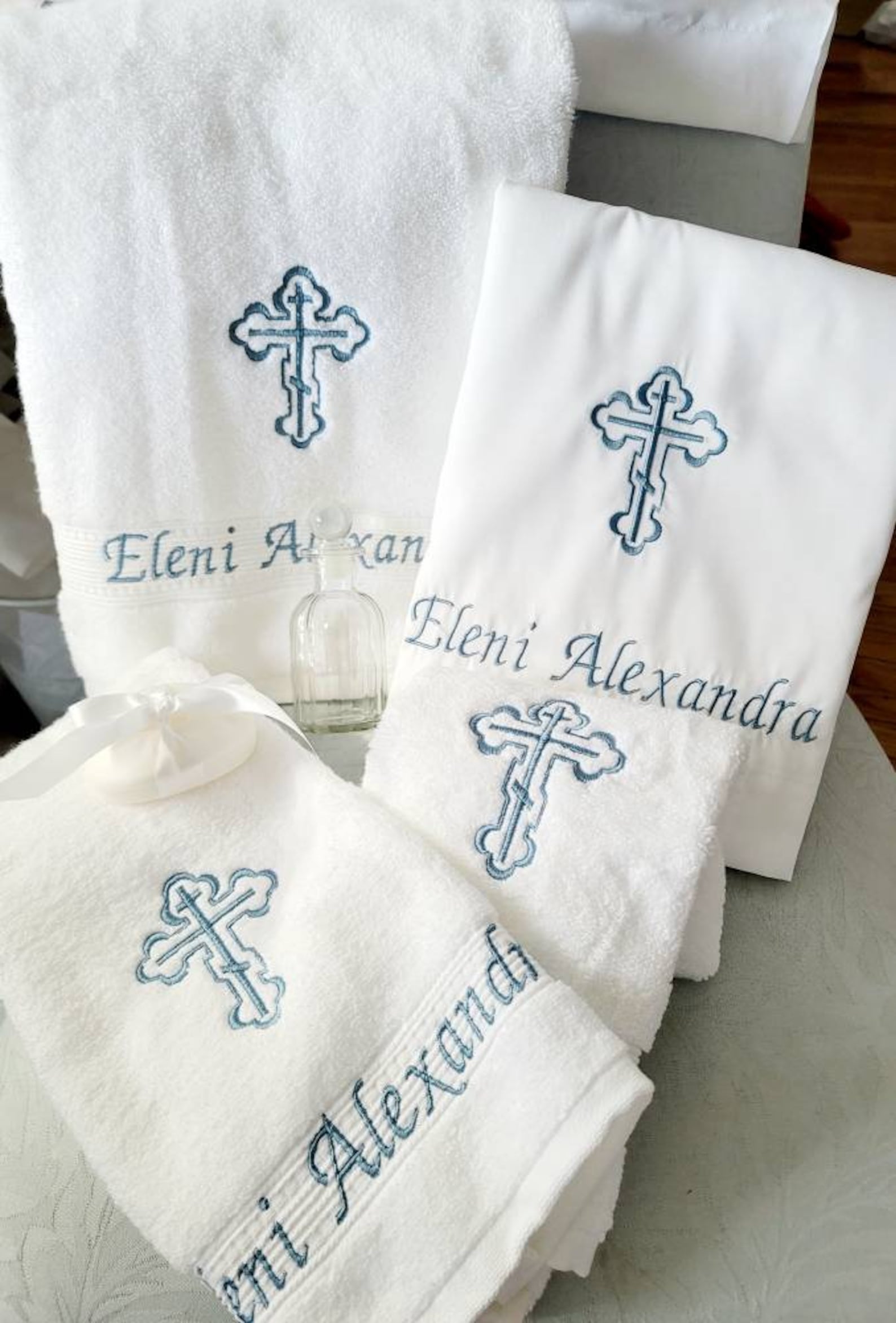 Personalized Baptism Set Towels and Oil Sheet for Greek - Etsy