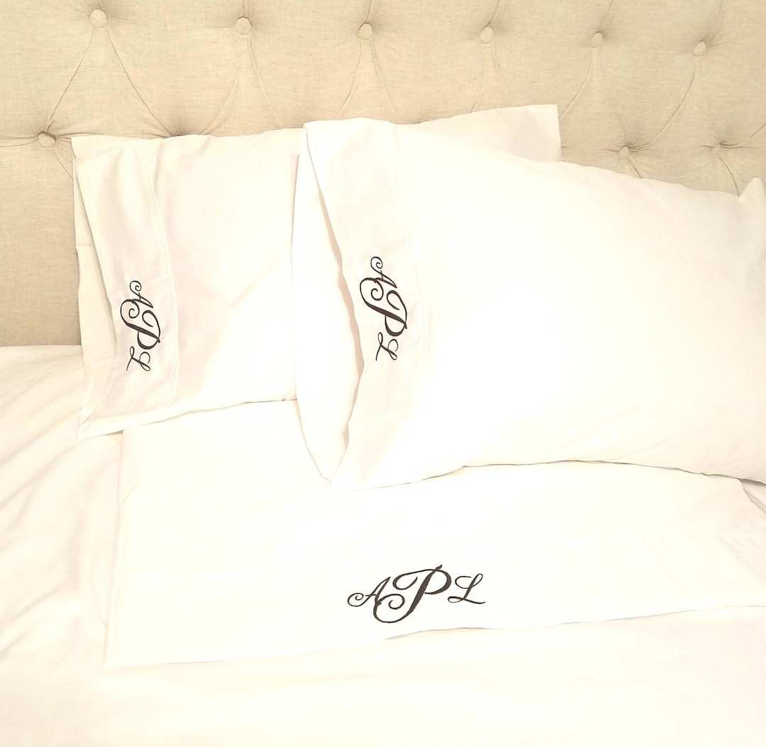 Monogrammed Sheet Set Custom Embroidery Monogrammed Bedding Queen Twin ...