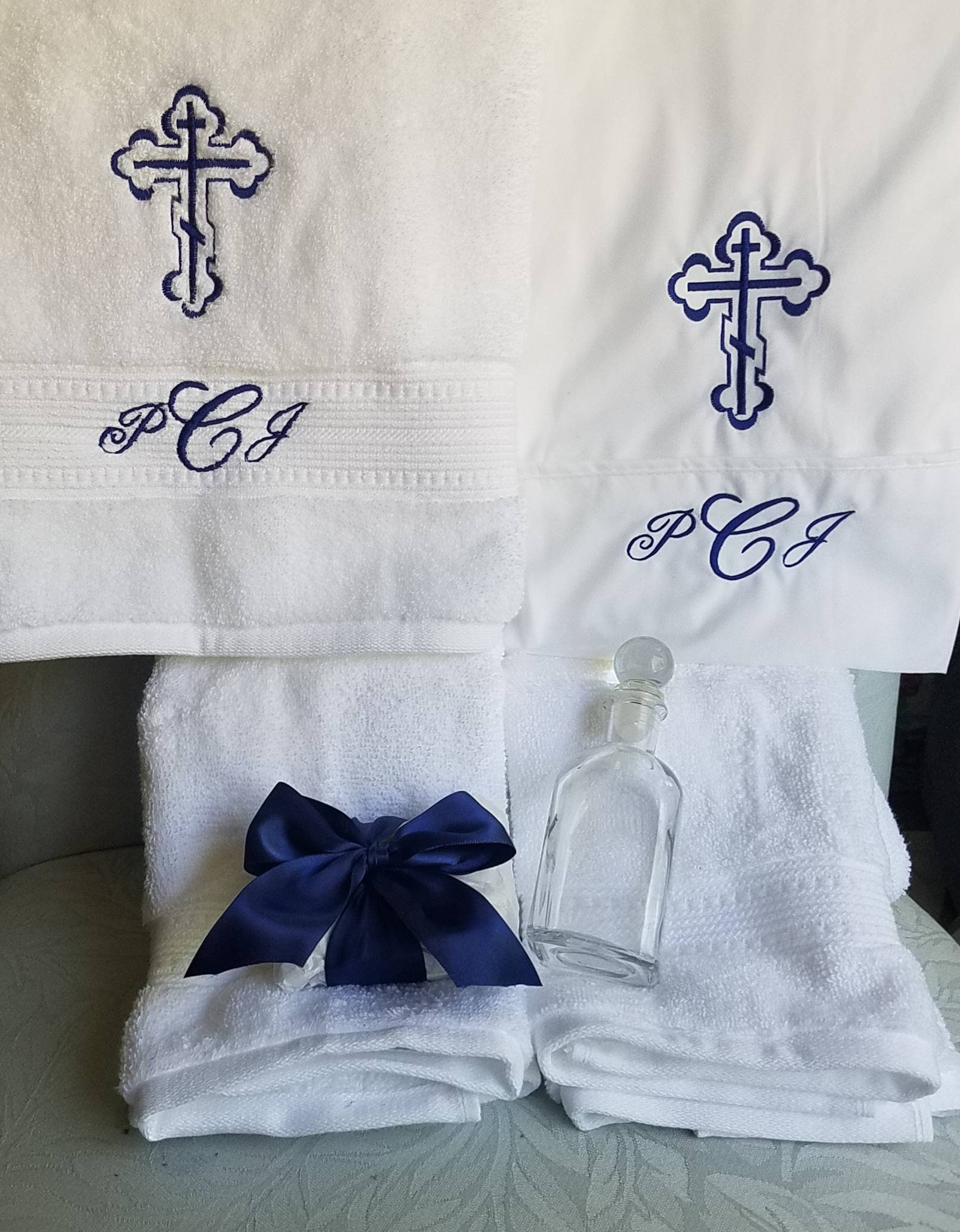 Personalized Baptism Towels Candles and Oil Sheet for Greek | Etsy