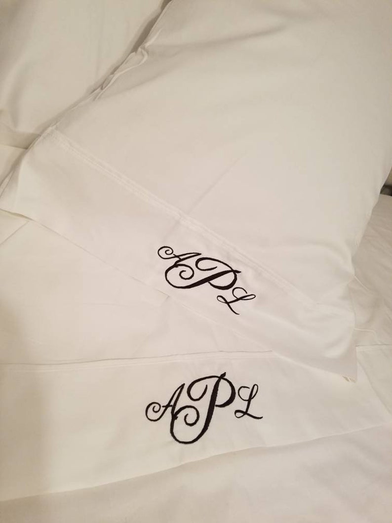 Monogrammed Sheet Set Custom Embroidery Monogrammed Bedding Queen Twin ...