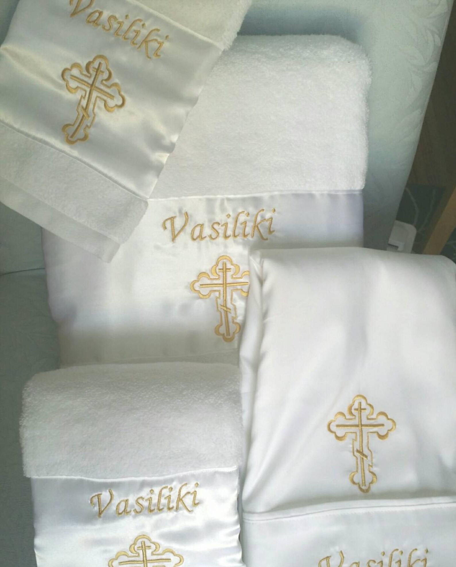 Personalized Baptism Towels and Oil Sheet for Greek Orthodox Baptism ...