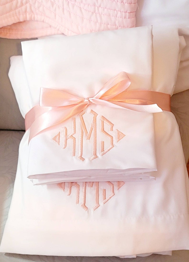 100% Cotton Monogrammed White Sheet Set Custom Diamond | Etsy