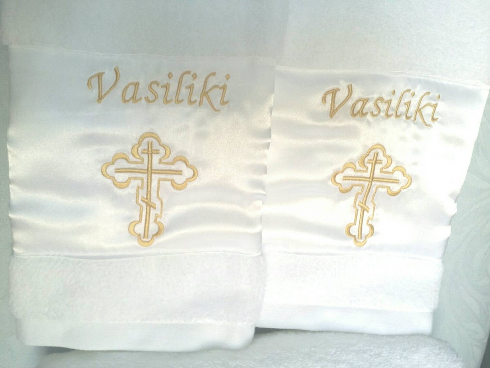 Personalized Baptism Towels and Oil Sheet for Greek Orthodox | Etsy
