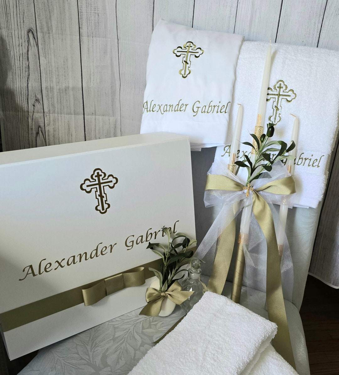 Personalized Baptism Towels, Candles and Oil Sheet for Greek Orthodox ...
