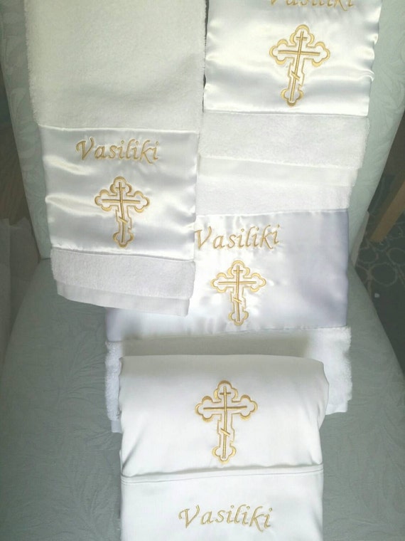 Personalized Baptism Towels and Oil Sheet for Greek Orthodox - Etsy
