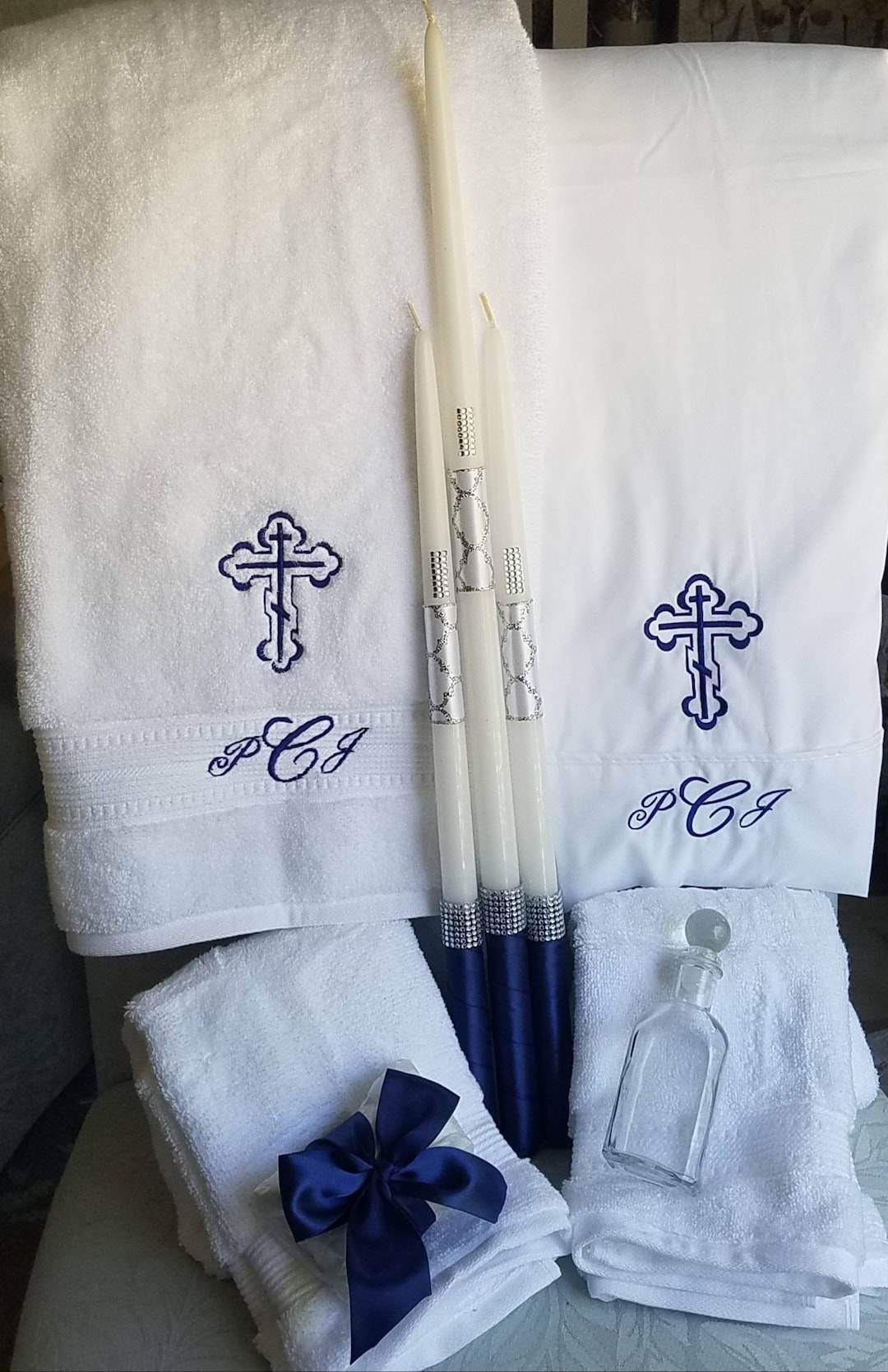 Personalized Baptism Towels, Candles and Oil Sheet for Greek Orthodox ...