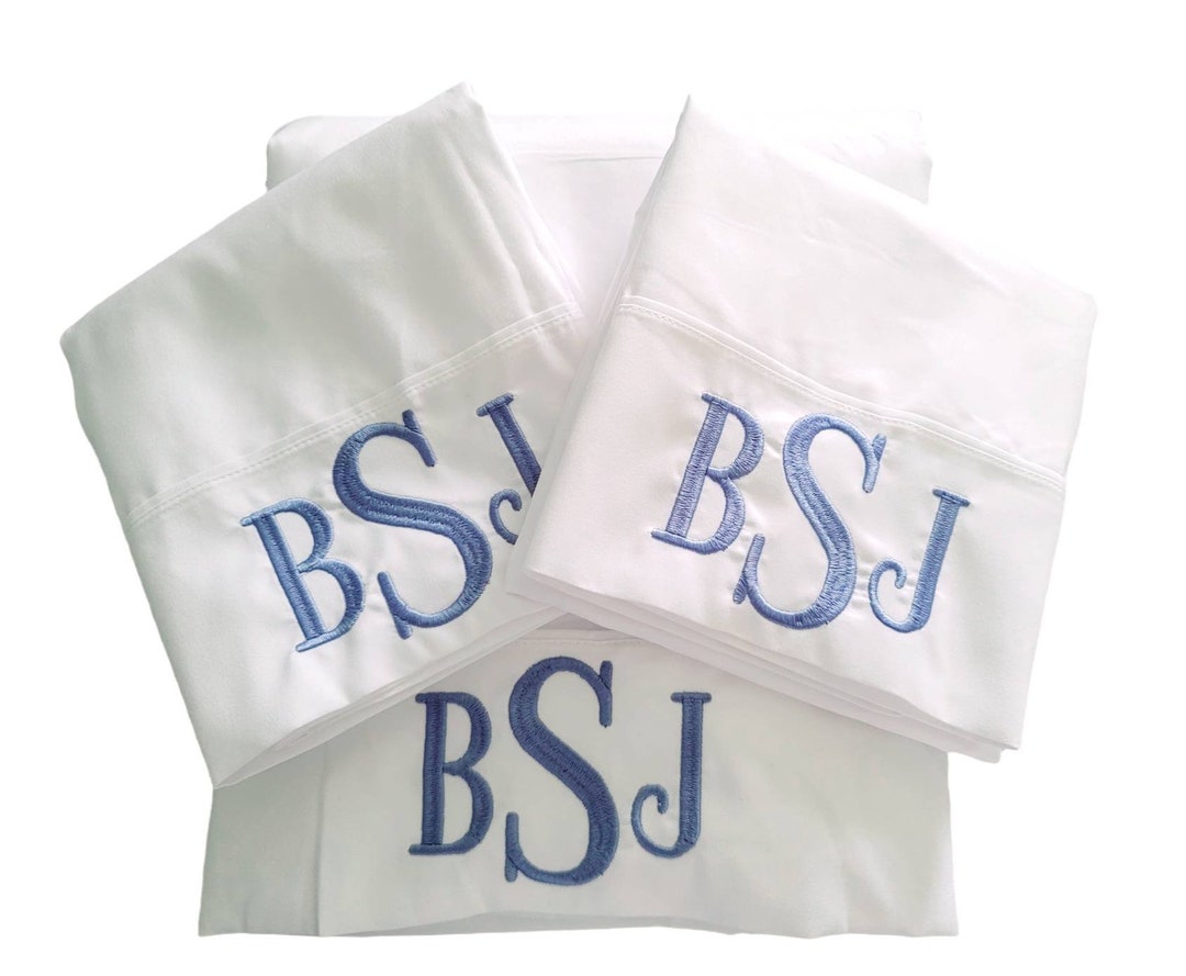 Monogrammed White Sheet Set Custom Embroidery Monogrammed Bedding Queen ...