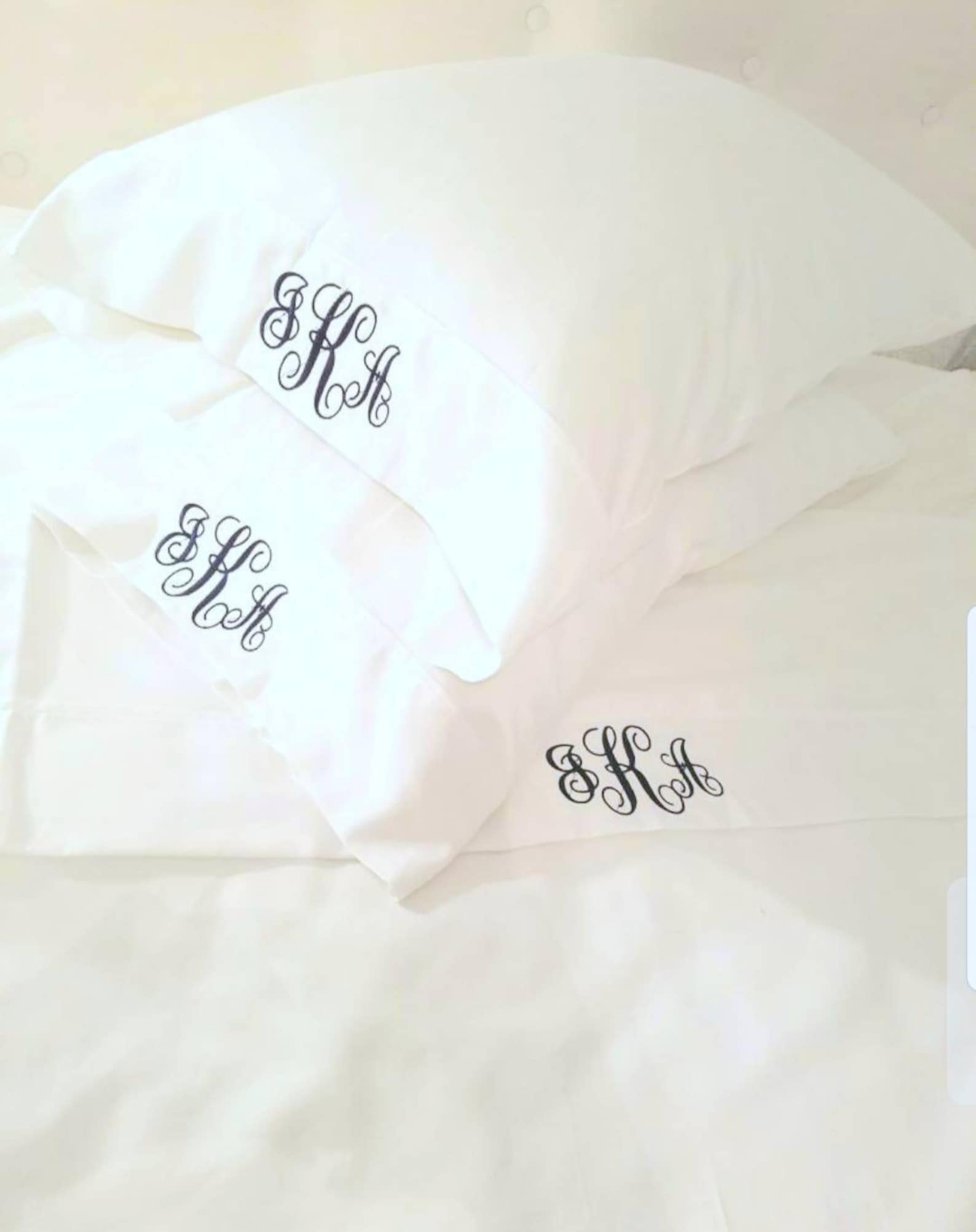 Monogrammed White Sheet Set Custom Embroidery Monogrammed - Etsy