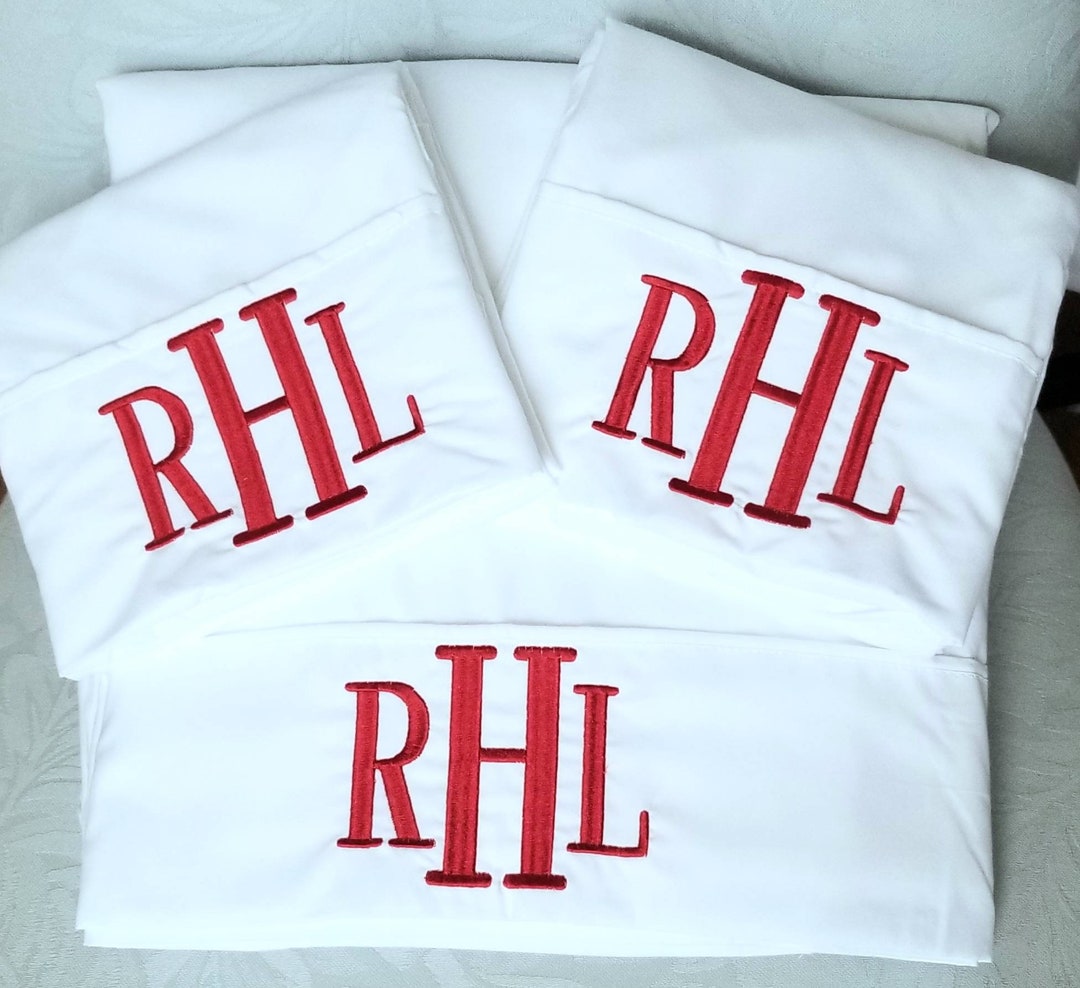 Monogrammed White Sheet Set Custom Embroidery Monogrammed Bedding Queen ...