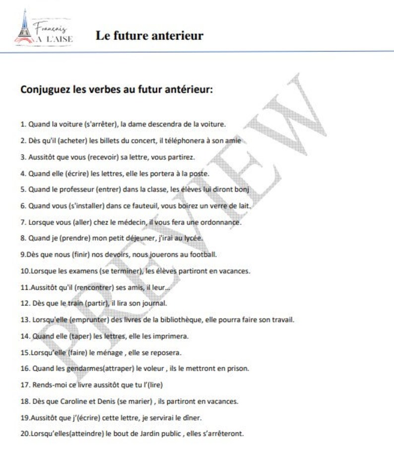 French: Verb Tenses Conjugation Worksheets L Les Temps Convenables L ...