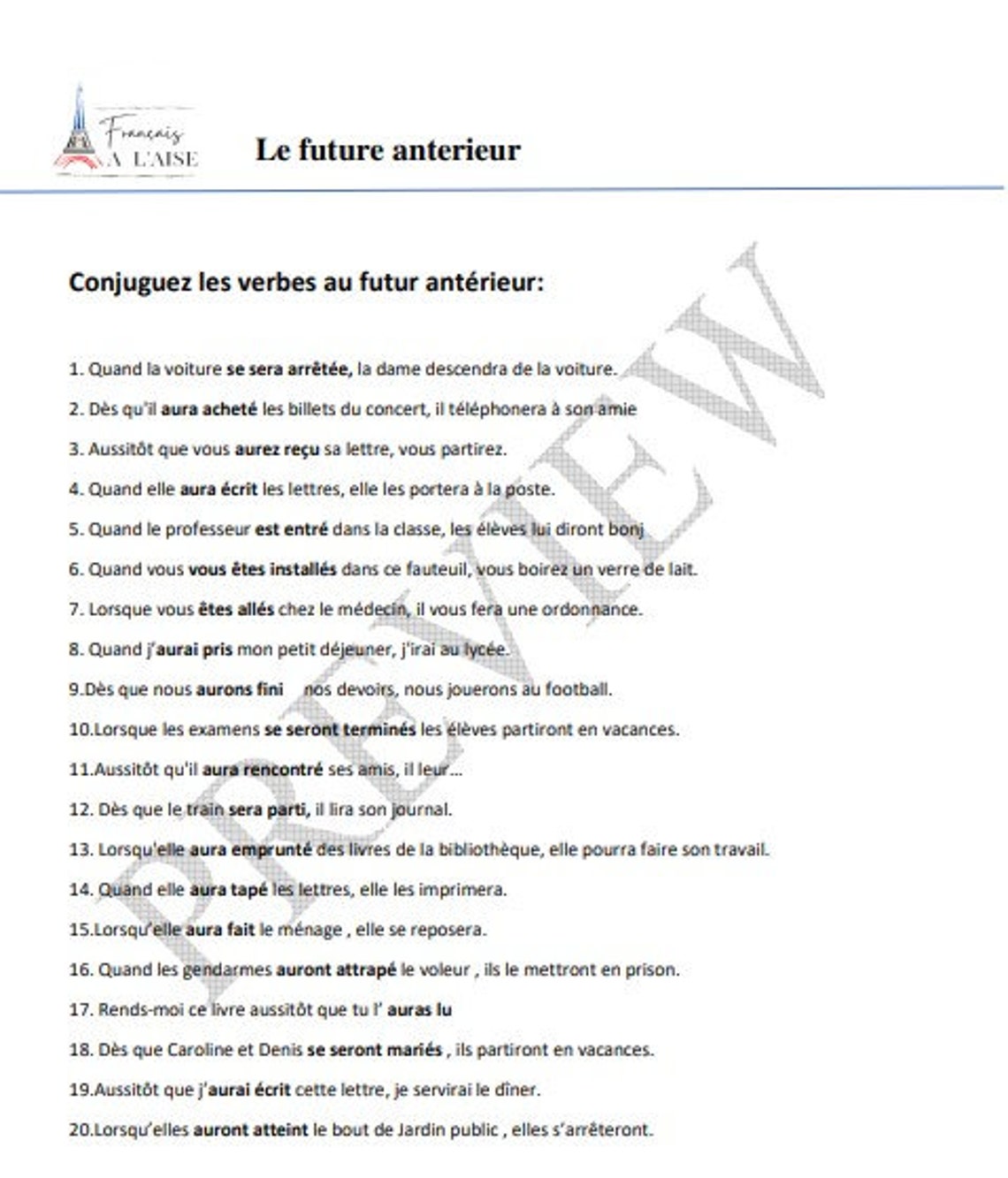 French: Verb Tenses Conjugation Worksheets L Les Temps Convenables L ...