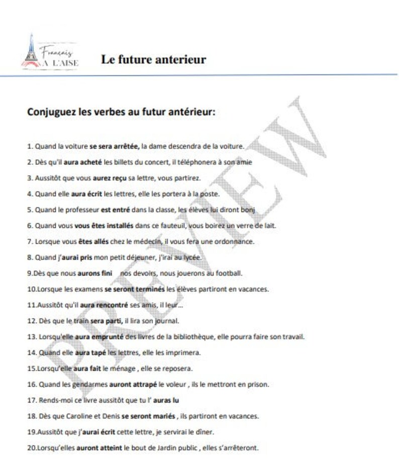 French: Verb Tenses Conjugation Worksheets L Les Temps Convenables L ...
