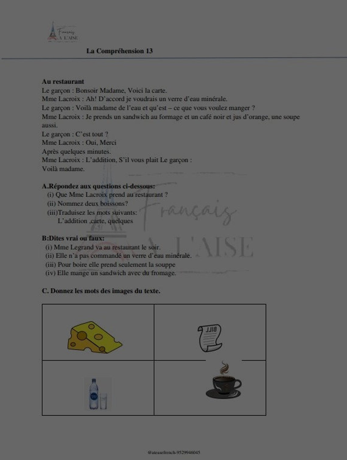 Basic French Reading Comprehension - French Learning, Classroom ...