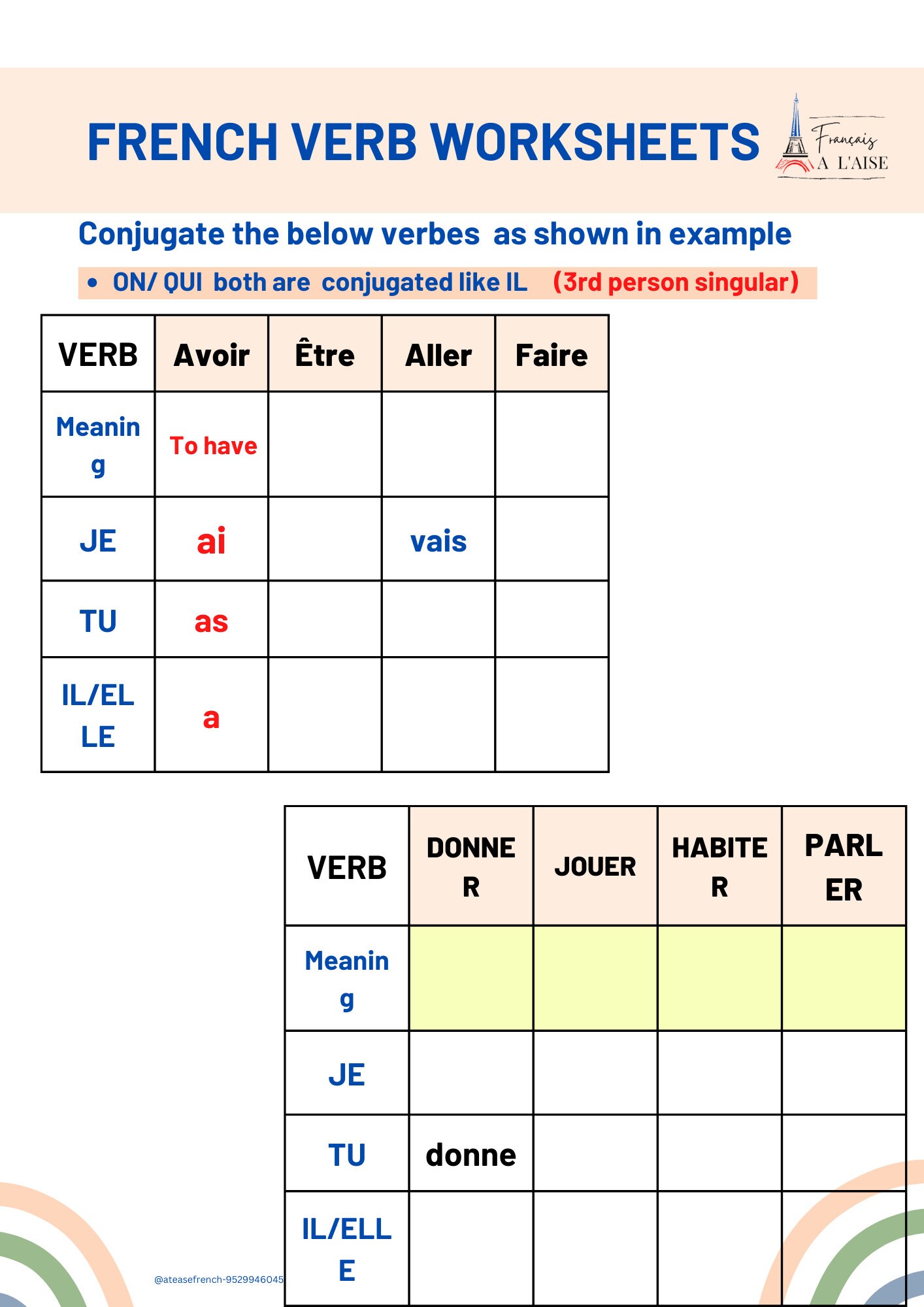 French Verbs Practice Worksheets L Practice Conjugation L Regular ...