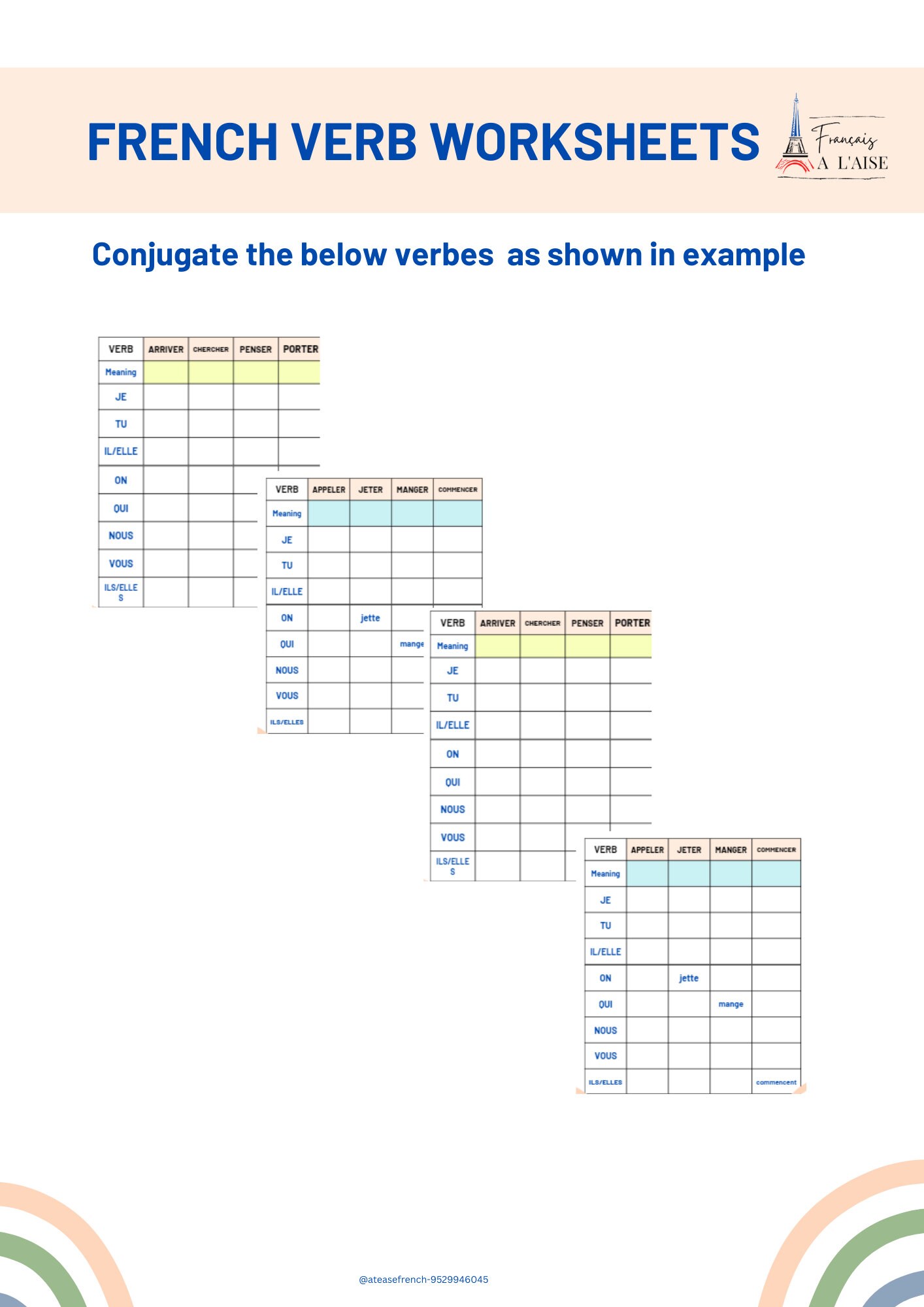 French Verbs Practice Worksheets L Practice Conjugation L Regular ...