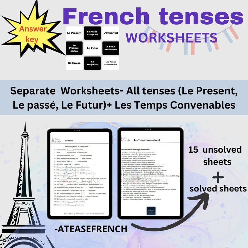 French: Verb Tenses Conjugation Worksheets L Les Temps Convenables L ...