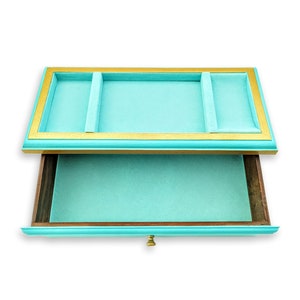 Jewelry Box, Turquoise Blue and Gold Custom Hand Painted Vintage Wood ...