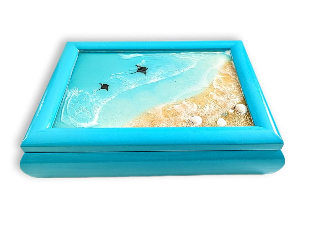 Beach Jewelry Box, Resin Art Hand Painted Vintage Wood Jewelry ...