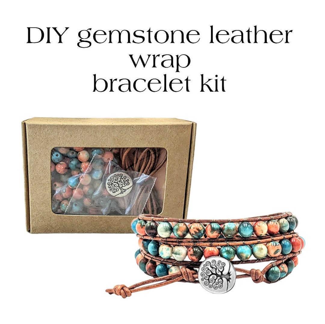 Diy Boho Bracelet Jewelry Making Kit, Genuine Gemstone Beaded Leather ...