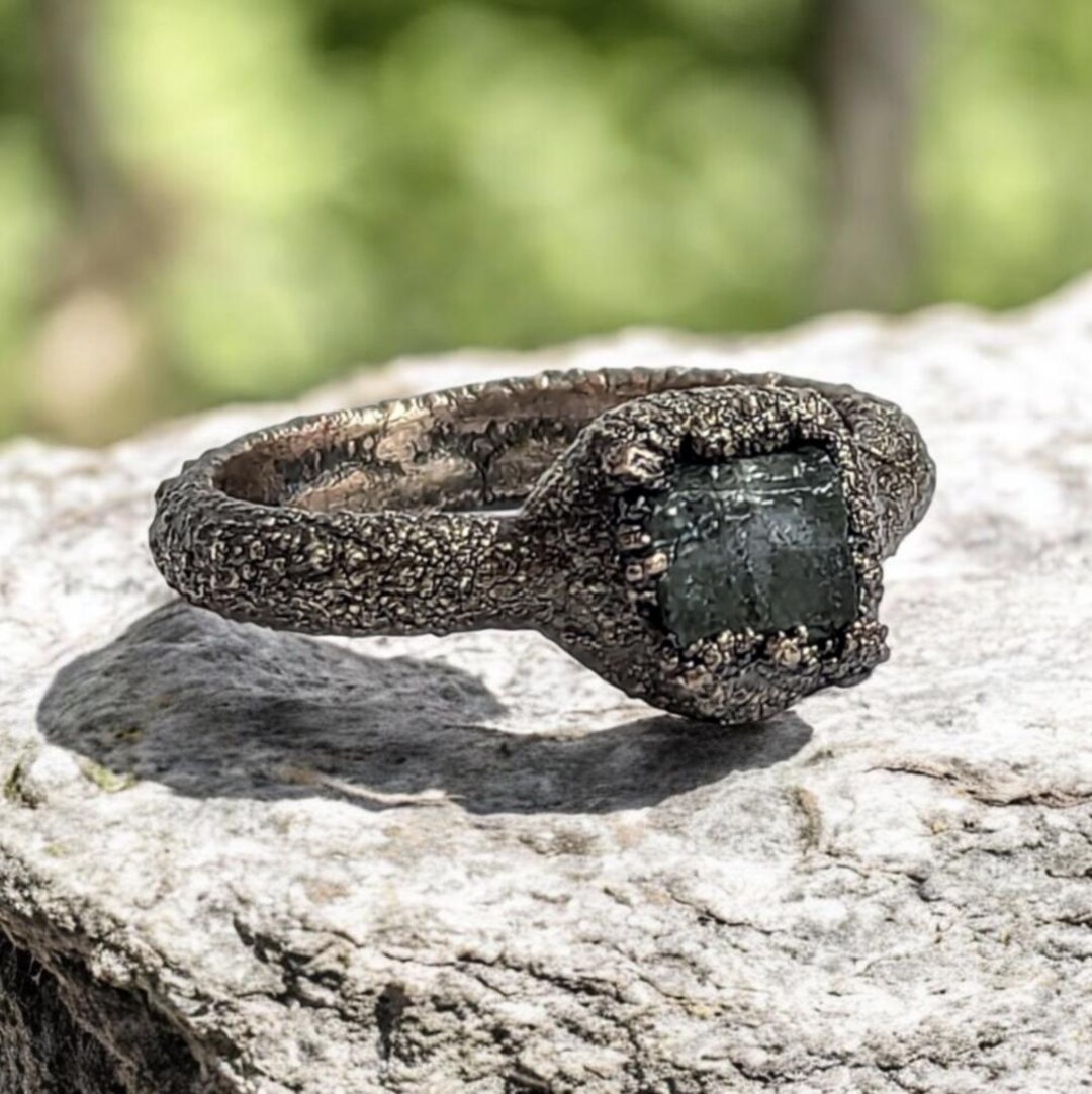 Rustic Emerald Gemstone Statement Ring Size 4.75 US, Textured Antiqued ...