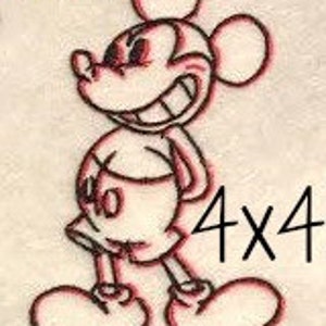 Mickey Grin Sketch Embroidery 4x4, 5x7, 6x10 in 9 Formats Applique ...