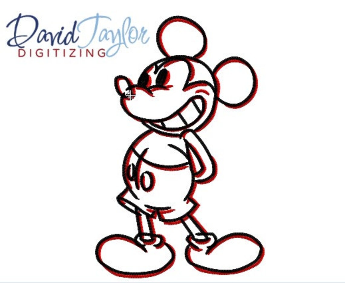 Mickey Grin Sketch Embroidery 4x4 5x7 6x10 in 9 Formats - Etsy