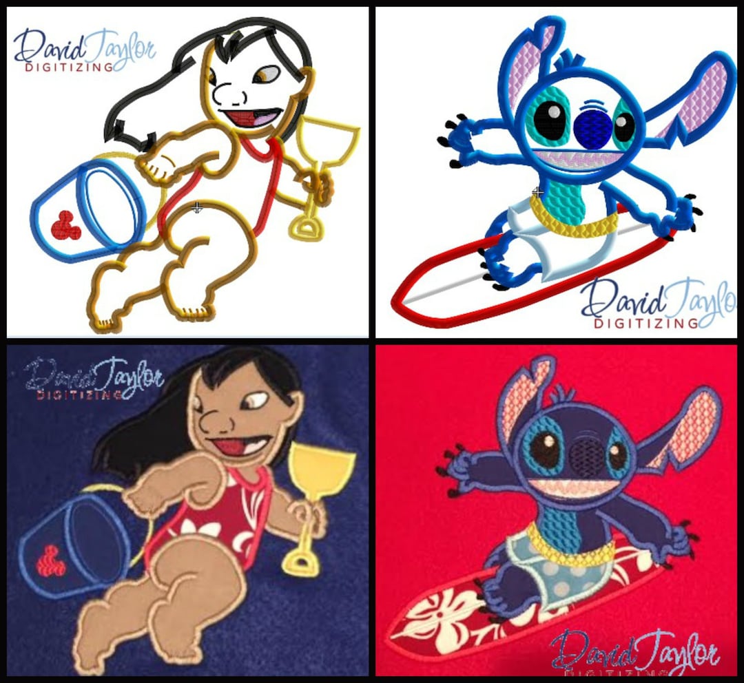 Beach Lilo and Surfboard Stitch 2 Designs 4x4, 5x7, 6x10 in 7 Formats ...