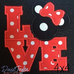 LOVE Minnie Embroidery Design 4x4, 5x7, 6x10 and 8x8 in 9 Formats ...