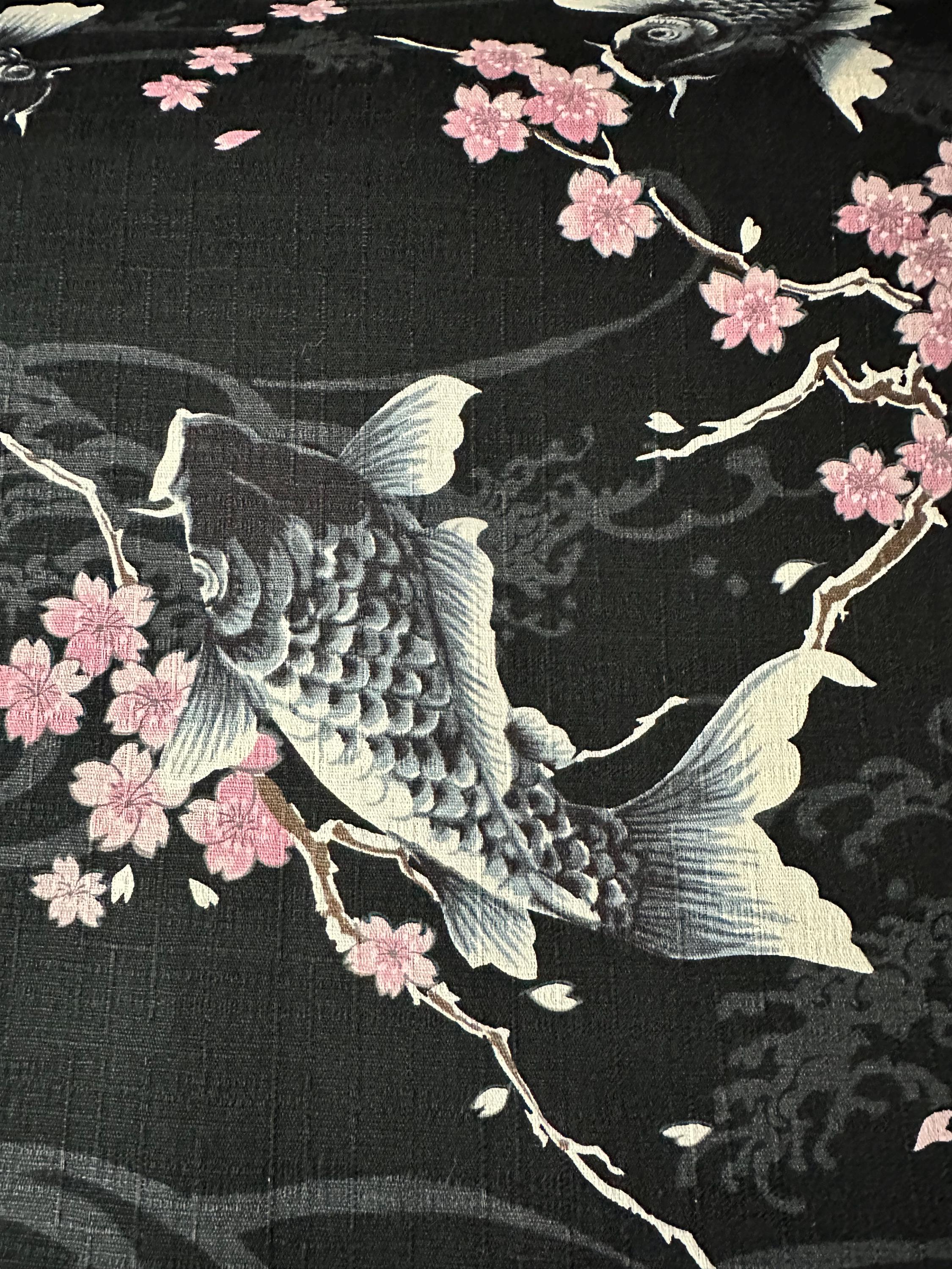 Sold by Fat Quarter Cut Koi Fish Black Gray Pink Dobby Fabric FAT ...