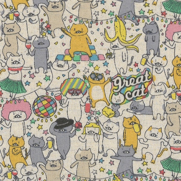Kawaii Disco Cat Fabric - Etsy