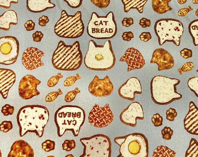 Low Stock! Cat Bread Pastry Fabric in Pale Blue All Cotton Ships From ...