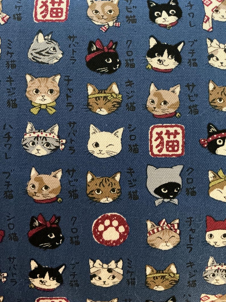 Fat Quarter Cut Back in Stock! Kawaii Cats Blue Traditional *all Cotton ...