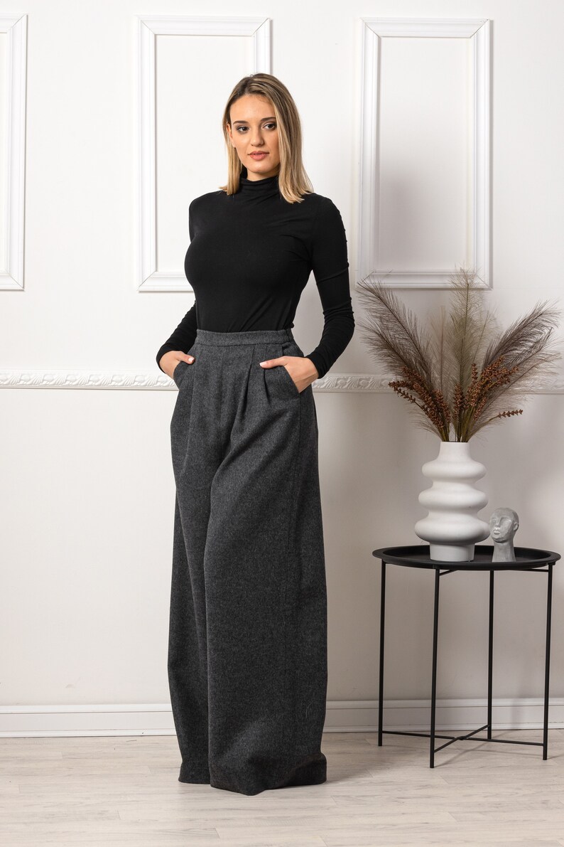 Wide Leg Wool Pants Palazzo Trouser Pants High Waisted - Etsy