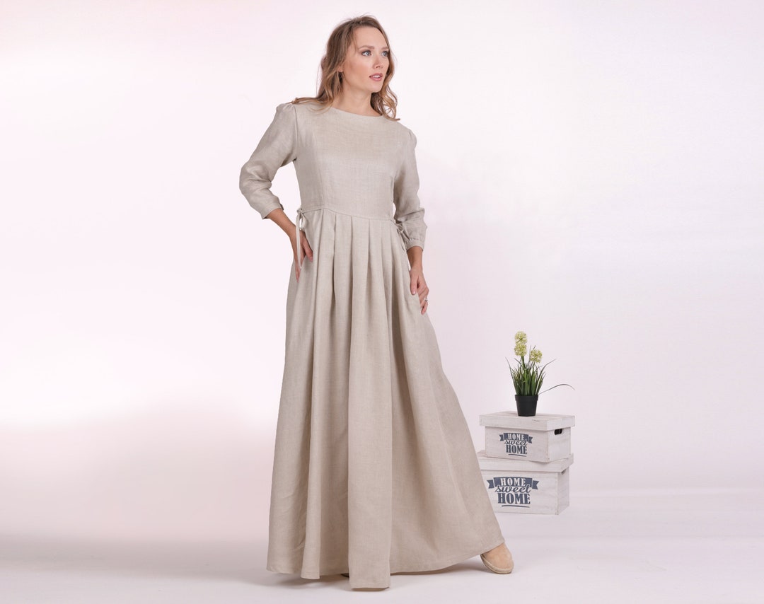 Maxi Linen Wedding Dress, Linen Formal Dress, Empire Waist Dress ...