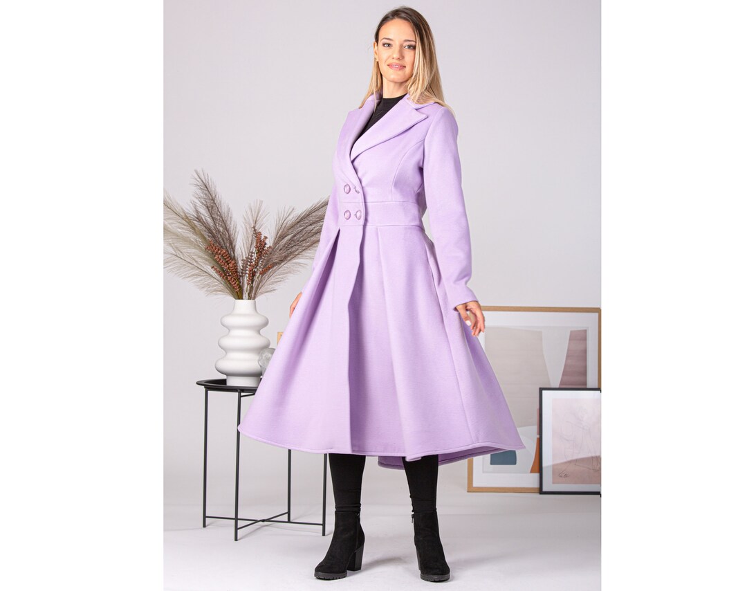 Lavender Princess Cut Coat, Vintage Inspired Overcoat, Wool Trench Coat ...