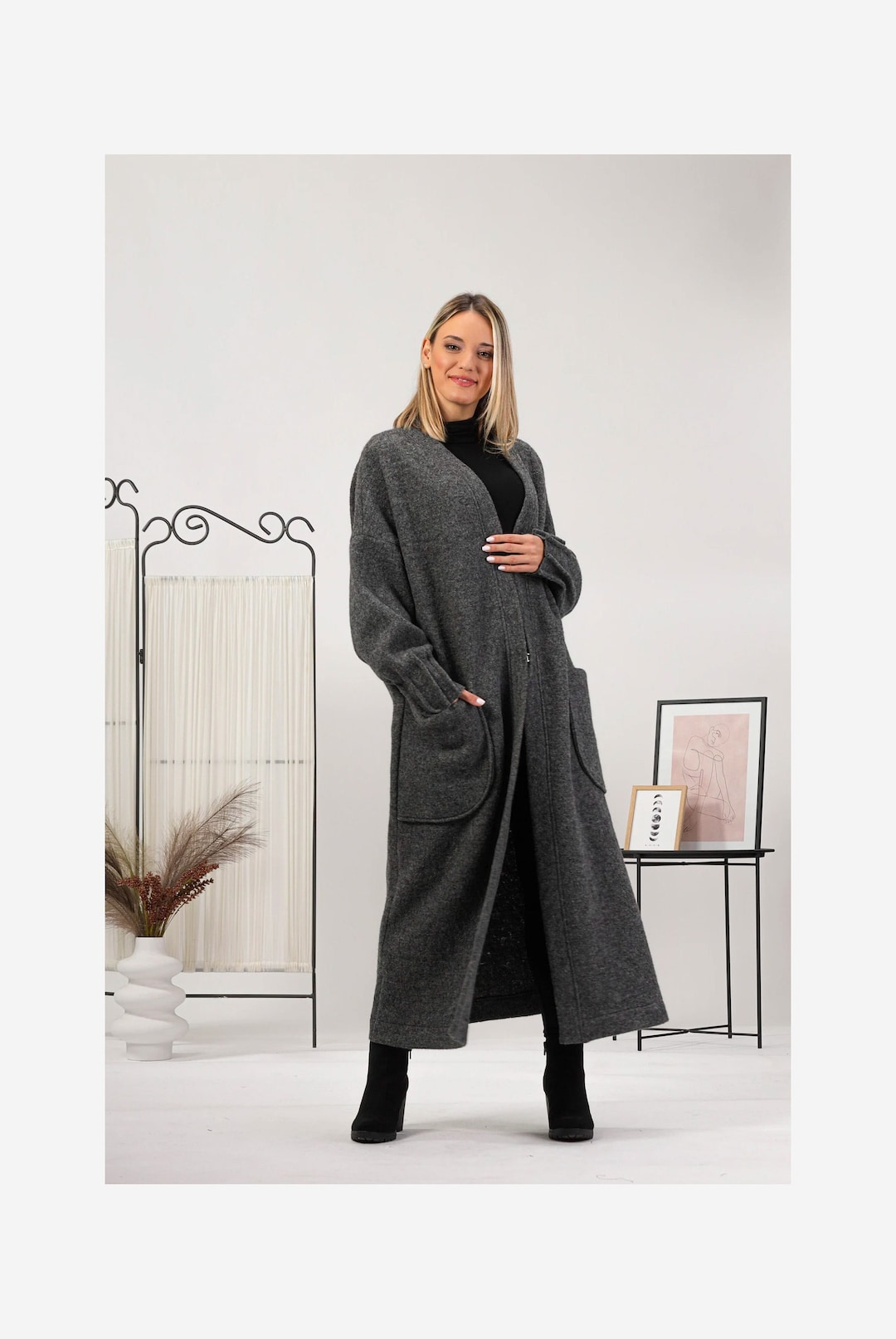 Floor Length Sweater Cardigan Coat, Maxi Duster Wool Cardigan ...