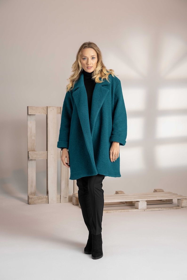 Teal Green Short Wool Coat Winter Textured Oversized Coat - Etsy