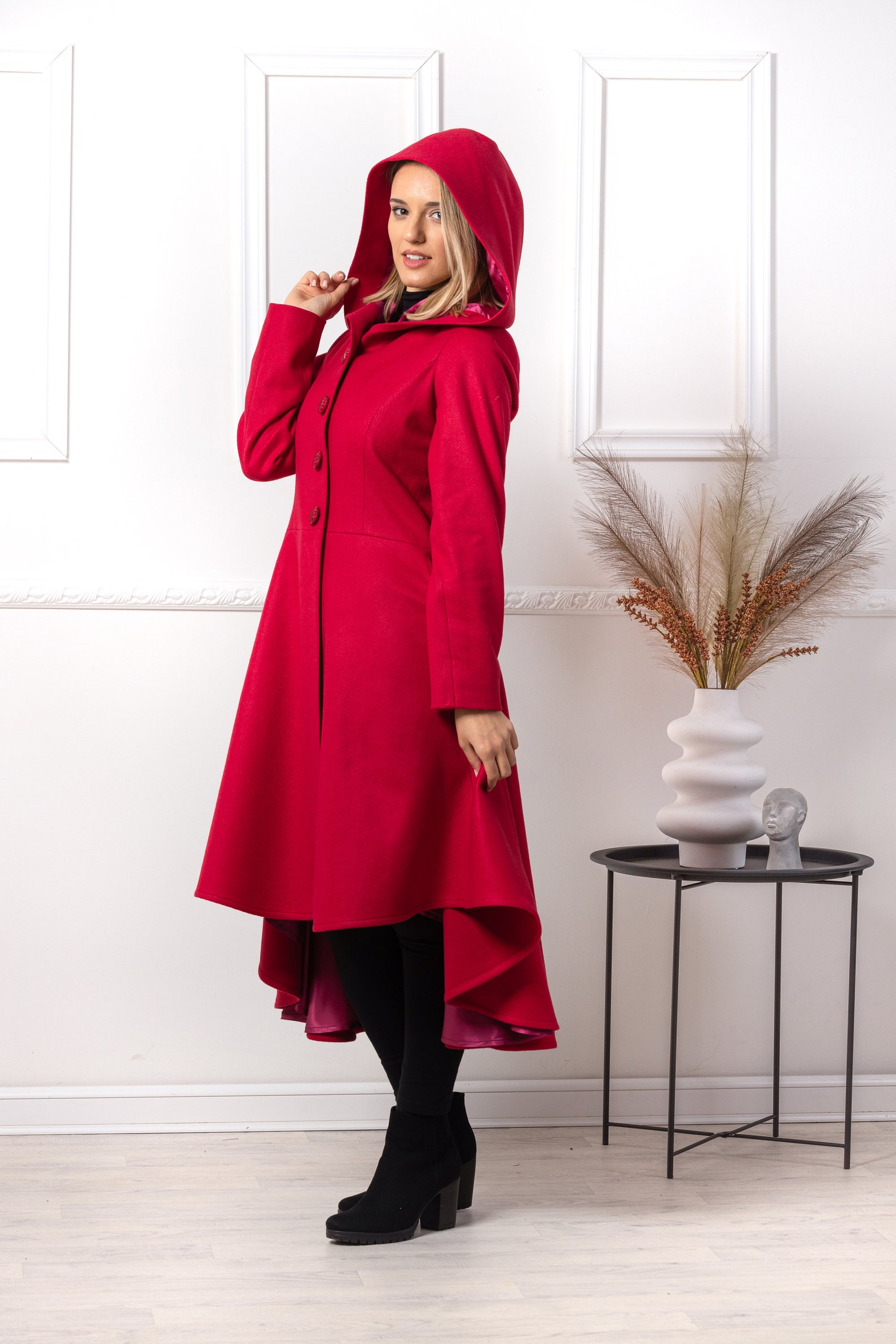 Hooded Wool Princess Coat Asymmetrical Ruffle High-low Coat - Etsy